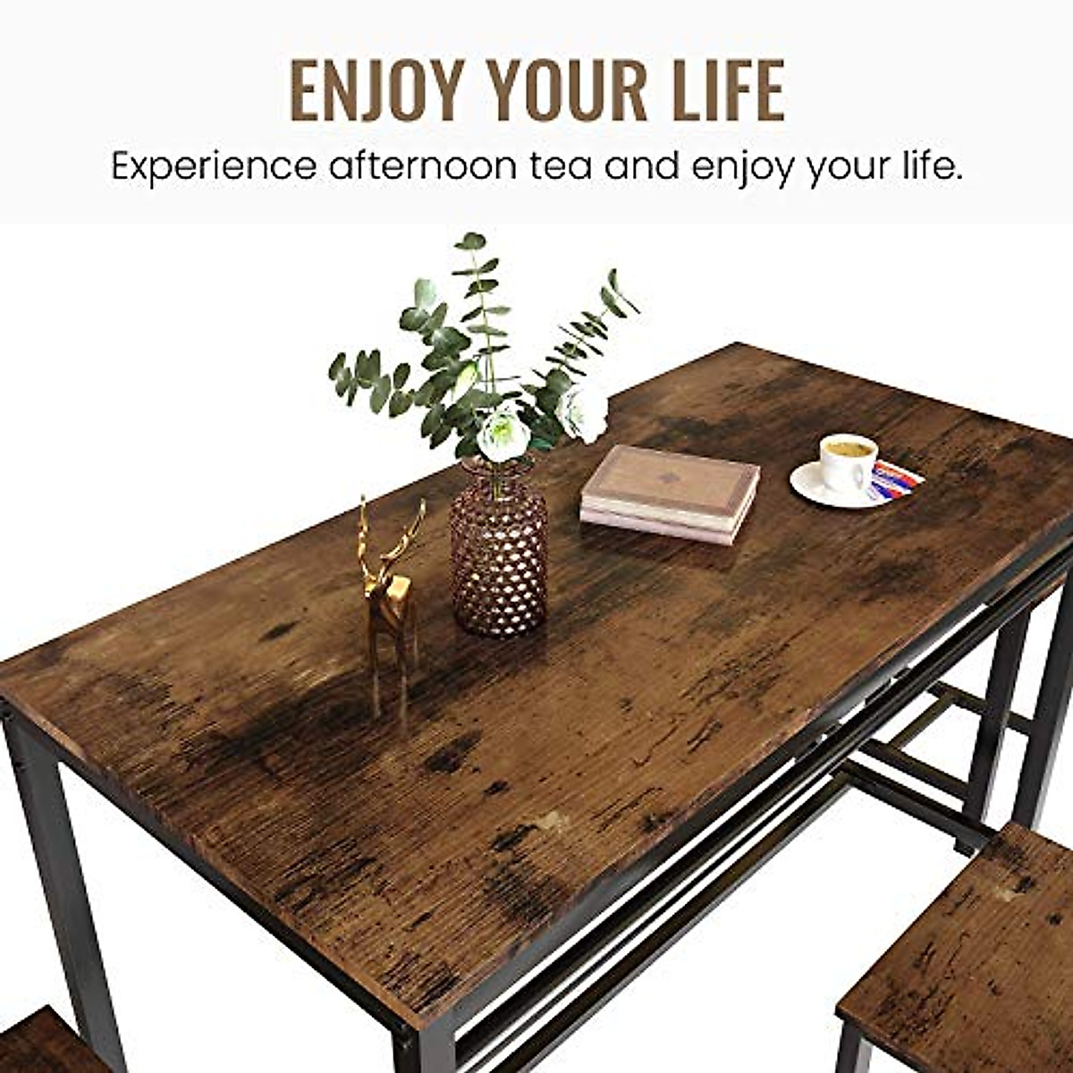Recaceik 5 PCS Dining Table Set, Modern Kitchen Table and Chairs for 4, Wood Pub Bar Table Set Perfect for Breakfast Nook, Small Space Living Room