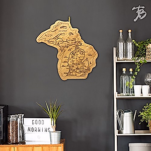 Totally Bamboo Destination Michigan State Shaped Serving and Cutting Board, Includes Hang Tie for Wall Display