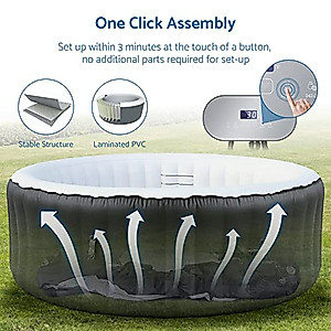 LIFERECORD Inflatable Hot Tub Spa, Portable 4 Person Round Shape with 120 Bubble Jets and Heater Pump, Fits Up to Indoor & Outdoor, Black