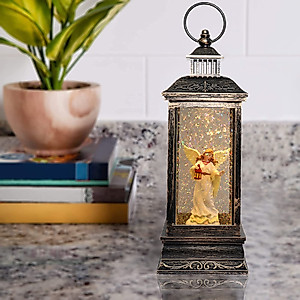 Christmas Water Glittering Snowing Globe Lantern Night Light with Music Plug-in and Battery Operated Gift for Birthday Xmas Valentines’ Day Thanks-Giving 12 Inches
