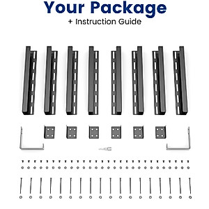 Arsie Overhead Garage Storage Rack, Bin Organization System, Ceiling Racks, Adjustable Tote Storage Rails, Supports Most Storage Bins, 4 Sets, 2 Hooks