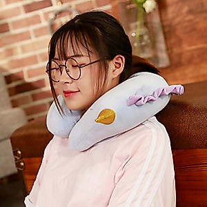 LJCM U Shaped Travel Pillow, Portable Cute Lightweight Cartoon U Shaped Neck Cushion Soft for Office for Students (Blue)