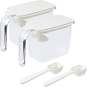 Marna R209W Condiment Pot with Spoon, Set of 2, White, New Life, Condiment Container (with Gasket), Salt, Sugar Container, Good Lock Container