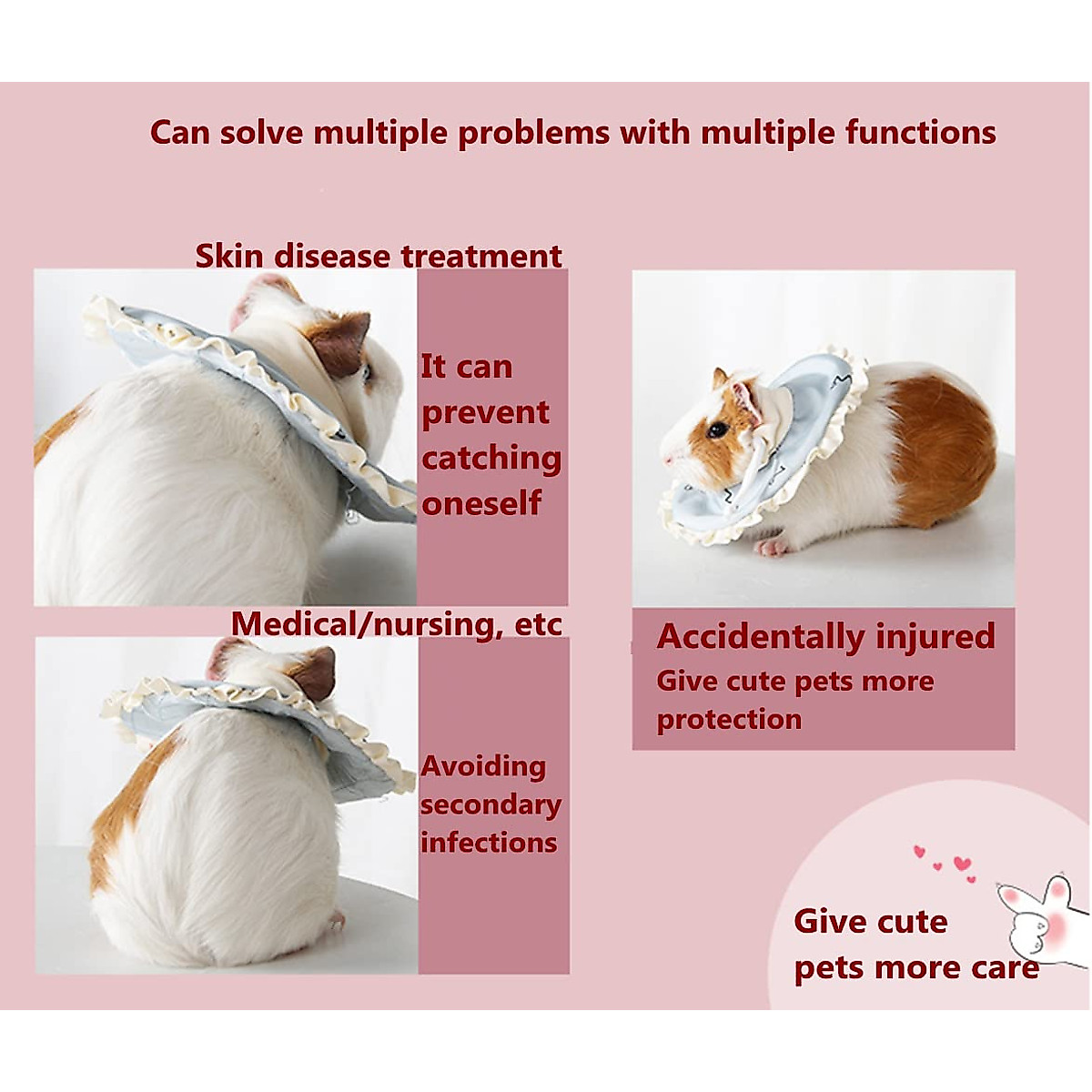 KUNBIUH Adjustable Guinea Pig Cone Pet Recovery Collar,Soft Pet Recovery Collar for Rabbits/Chinchilla/Kittens After Surgery Wound Healing,Elizabeth Neck E-Collar for Small Animals (S)