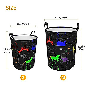 Gbuzozie 38l Round Laundry Hamper Game Joystick Storage Basket Waterproof Coating Organizer Bin For Nursery Clothes Toys