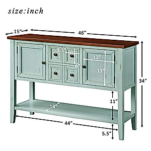 NORAN Buffet Sideboard Distressed Console Table with Bottom Shelf,Cambridge Series 46" L x 15" W x 34" H Retro Design Wooden American Homes Collection Table (Antique Blue)