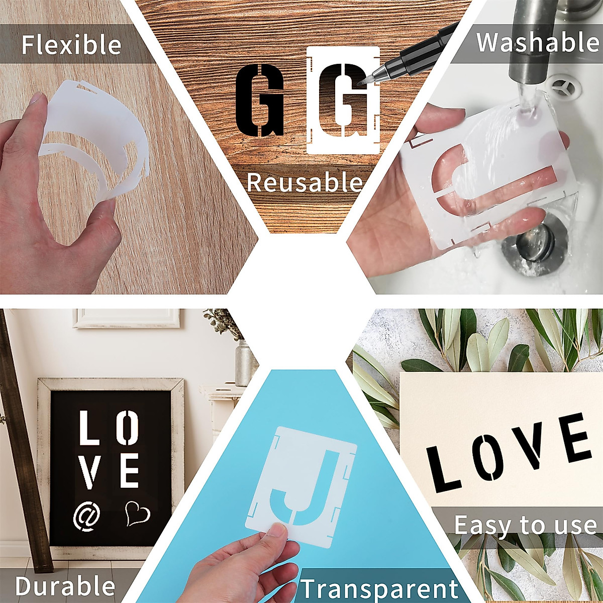 42pcs Traceable Interlocking Stencil Template Set, 3 Inch Reusable Letter Stencils, Alphabet Numbers and Symbols for Painting On Wood Bullet Journal Canvas Rock Sign Wall Art Fabric Chalkboard