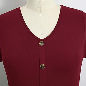 BEDOAR Plus size 3/4 Sleeve Christmas Red Dresses Button Swing Knee Length Daily Dresses(B004Burgundy, 14W)