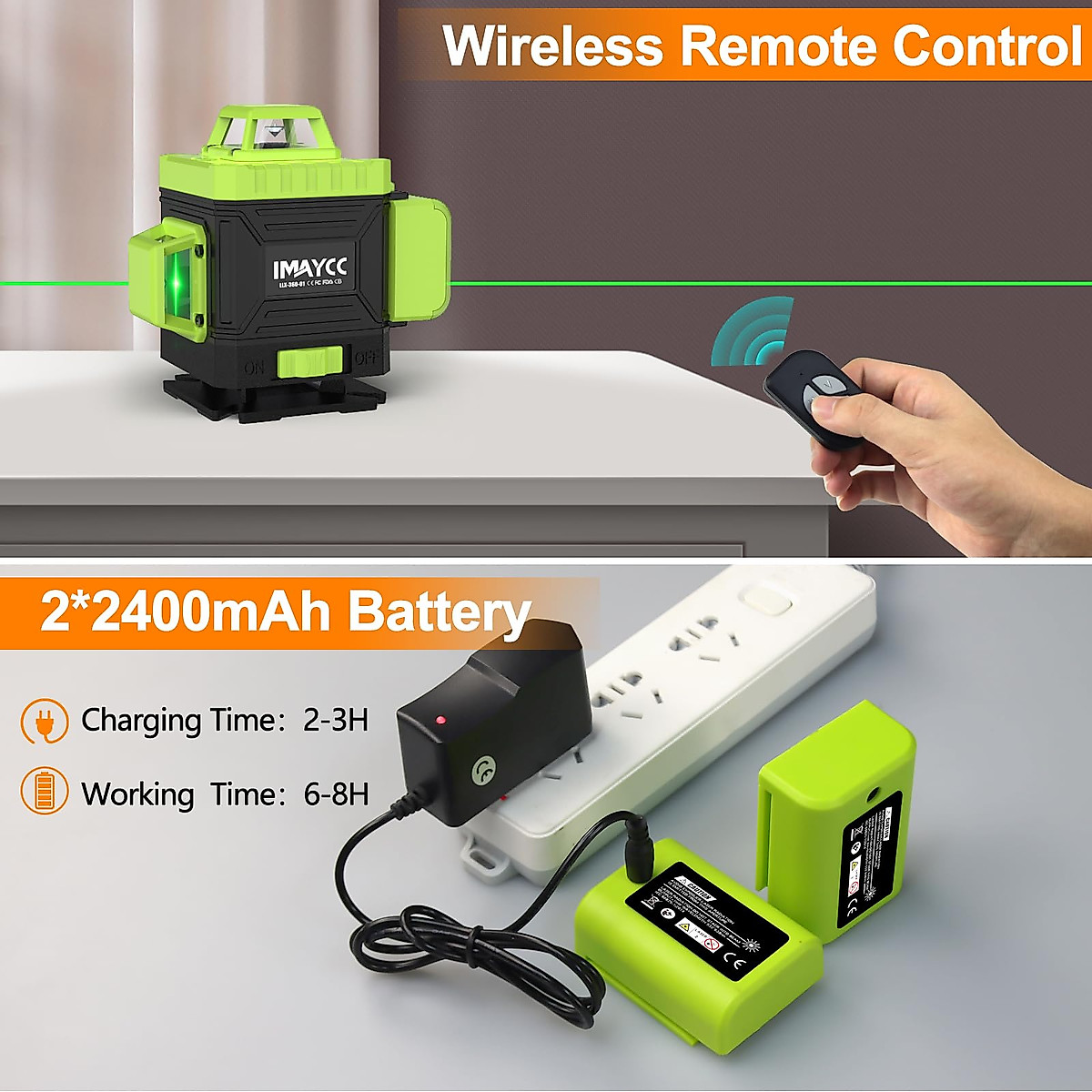 IMAYCC Laser Level, 4x360° Self Leveling Laser Level, 4D Cross Line Laser with Remote Control, Anti-fall Box, Multiple Stands, Rechargeable Batteries for Construction and Decoration