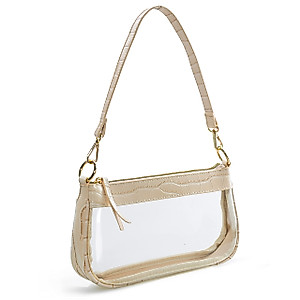 Clear Shoulder Handbag Classic 90s Purse Women Vegan Leather Crocodile Corssbody Bag (Beige)