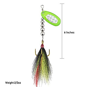 Dr.Fish 3 Pack Musky Spinners, Bucktail Spinnerbait French Blade 2/3 oz 6 Inches Stainless Steel Shaft Beads Treble Hooks Freshwater Kokanee Pike Striped Bass Lures Silver Brown
