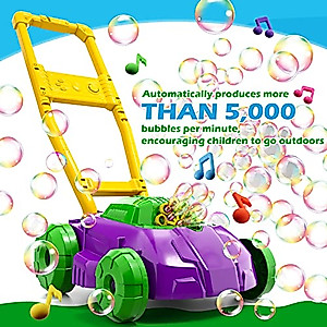 Purple and Green Bubble Lawn Mower for Toddlers, Bubble Makers for Kids, Summer Outdoor Backyard Gardening Toys, Birthday Gifts for Preschool Boys Girls
