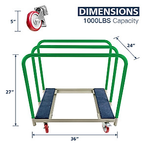 biosp 1000 lbs Capacity Steel Panel Truck Cart with Swivel Casters, Wood End, 3 Side Handrails, 24" Width x 36" Length