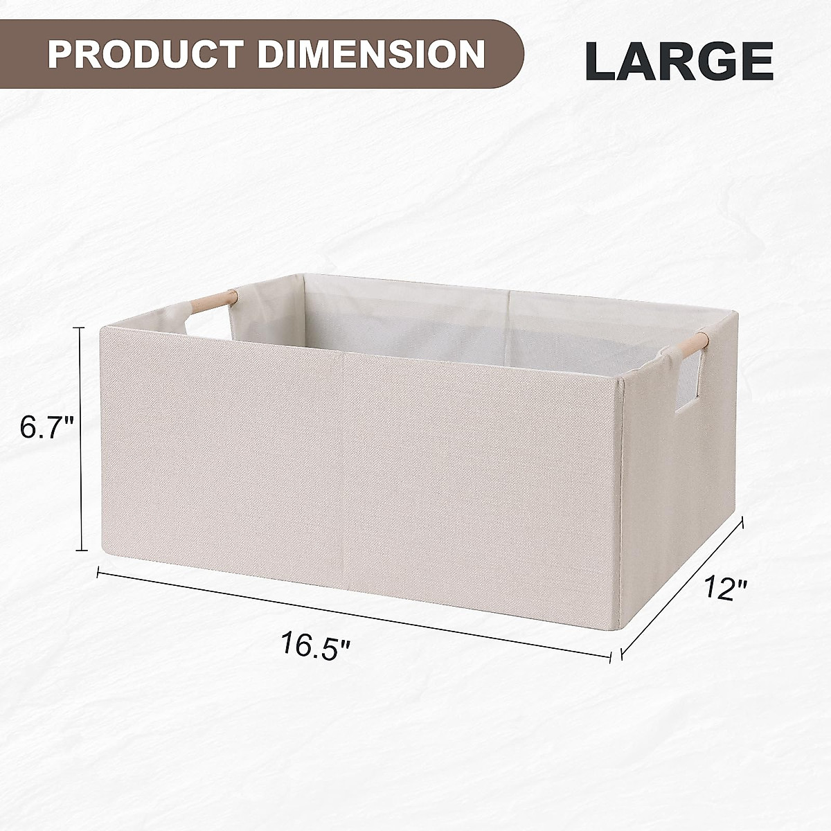ANMINY 2PCS Storage Baskets for Organizing Collapsible Fabric Storage Bins Boxes with Wood Handles Closet Shelves Cube Organizer Bins Clothes Laundry Storage Container - Large, Beige