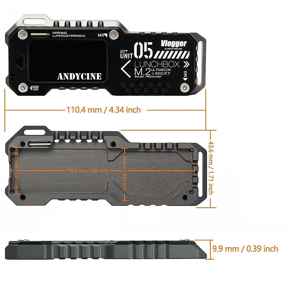 ANDYCINE Lunchbox V M.2 SSD NVME&SATA Enclosure M.2 Case up to USB 3.1 Gen 2 10Gbps RTL9210B Chips Compatible for Selected Camera,PC, Mobile Phone and Laptop (Black Color)