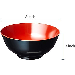 JapanBargain 2396x2, Japanese Style Plastic Black and Red Color Large 52 oz Ramen Bowls for Udon Pho Noodles Soup Cereal Pasta, Pack of 2