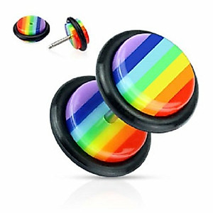 Body Accentz Plugs Earrings Rings Cheater Gay Pride Fake Plug Rainbow O Rings 16g - Sold as Pair