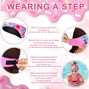 HESTYA Swimming Headband for Kids, 4 Pieces Adjustable Neoprene Swim Band Ear Protection, Cute Cartoon Head Ear Bands (Swan, Flamingo, Flower, Unicorn)