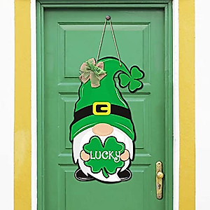 Huray Rayho St Patrick's Day Gnome Door Sign Wooden Welcome Door Hanger for Porch Farmhouse Garden Apartment Office Home Decor (9" x 17.5")