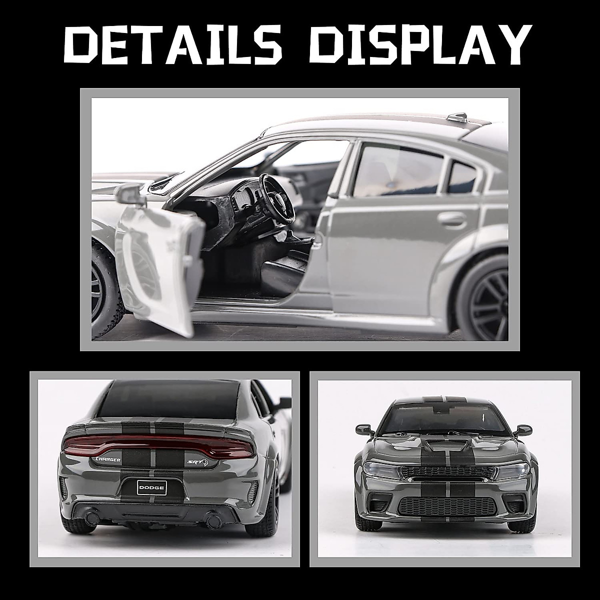 COOLPUR 1/36 Scale Doodg Hel1 Car Model Off-Road Diecast Toy Vehicle Zinc Alloy Metal Pull Back Powered Vehicles Mode for Kids,Adult,Boyfriend Gift(Black)