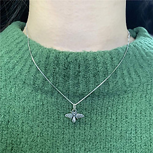 Dtja Vintage Bee Necklace for Women Girls Men 925 Sterling Silver Oxidized Charm Bumblebee Honeybee Pendant Choker Necklaces Adjustable Box Chain 18 inches Fashion Punk Retro Jewelry