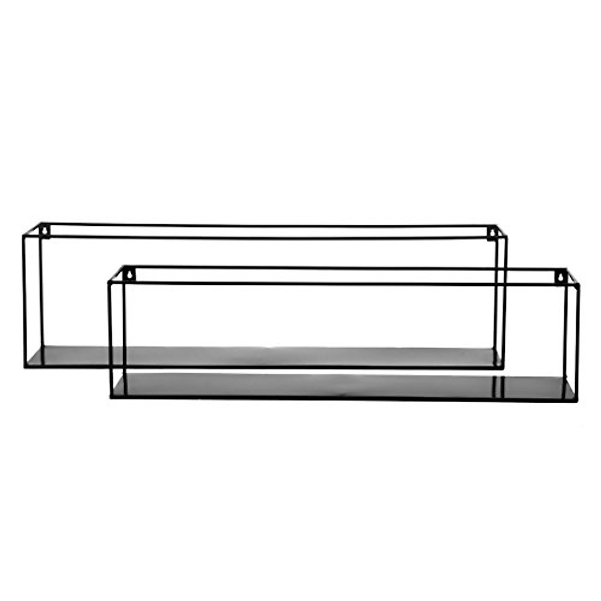 WHW Whole House Worlds Industrial Chic Rectangle Floating Shelves, 2 Wall Mounted Pieces, Black Iron, Various Sizes