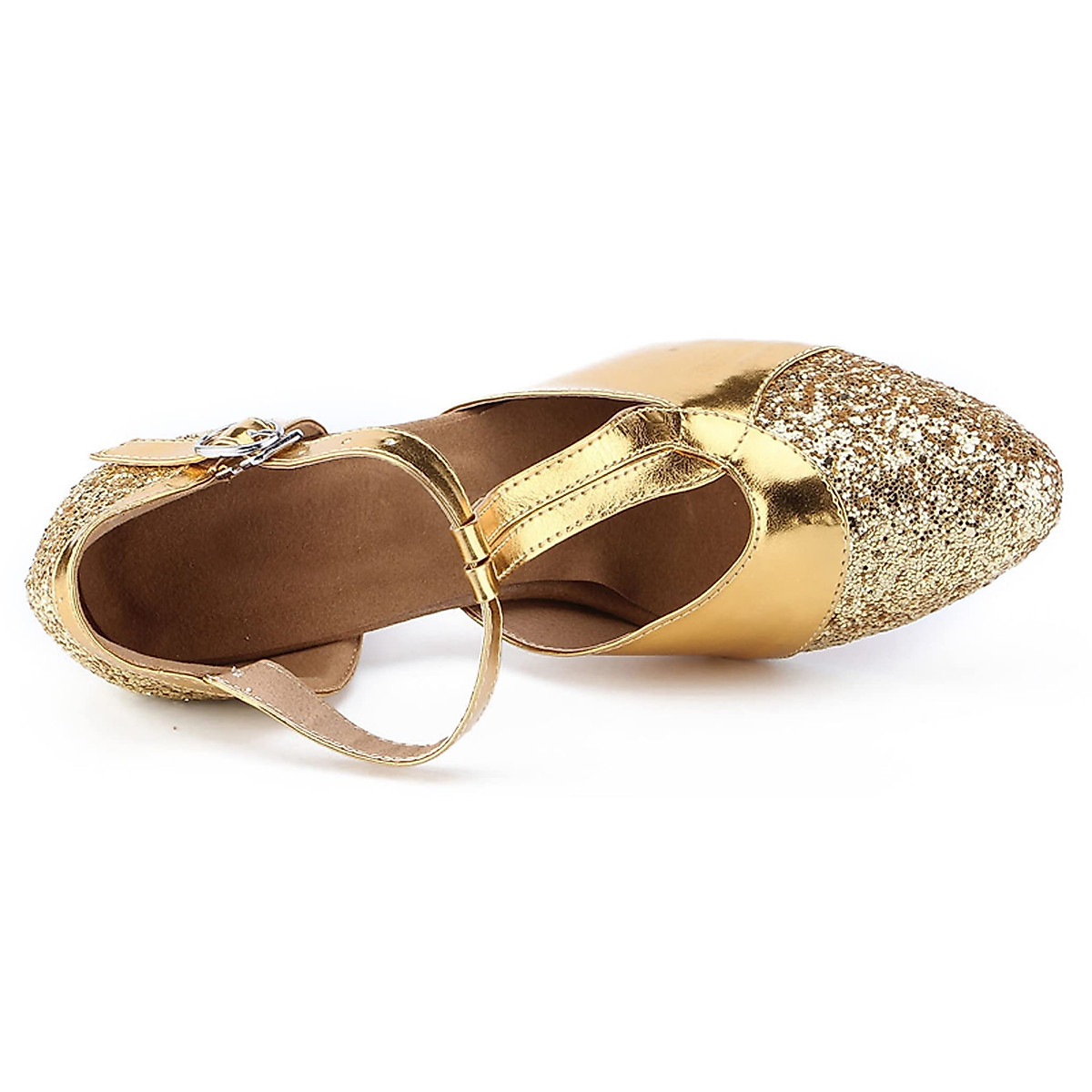 Honeystore Women's Glitter Sequin Mary Jane Latin Ballroom Dance Shoes 1920s Prom Salsa Performance Gold 9.5 B(M) US