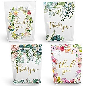Whaline 48 Pack Thank You Bag with Die Cut Handle 4 Design Floral Theme Plastic Boutique Bags 12 x 16 Inch Bulk Thank You Gift Bags for Wedding Birthday Baby Shower Party Favors Shopping Retail