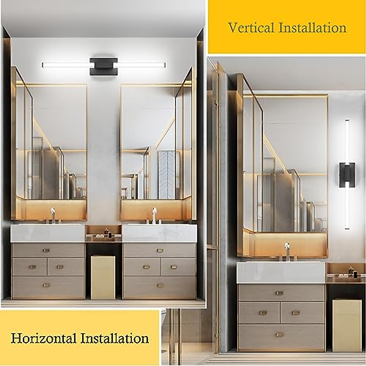 Ralbay 32inch Black Vanity Light for Bathroom Wall Mounted Lighting Bar Modern LED Vanity Lights Matte Black Bathroom Vanity Light Fixtures Over Mirror 28W 5500K White Light