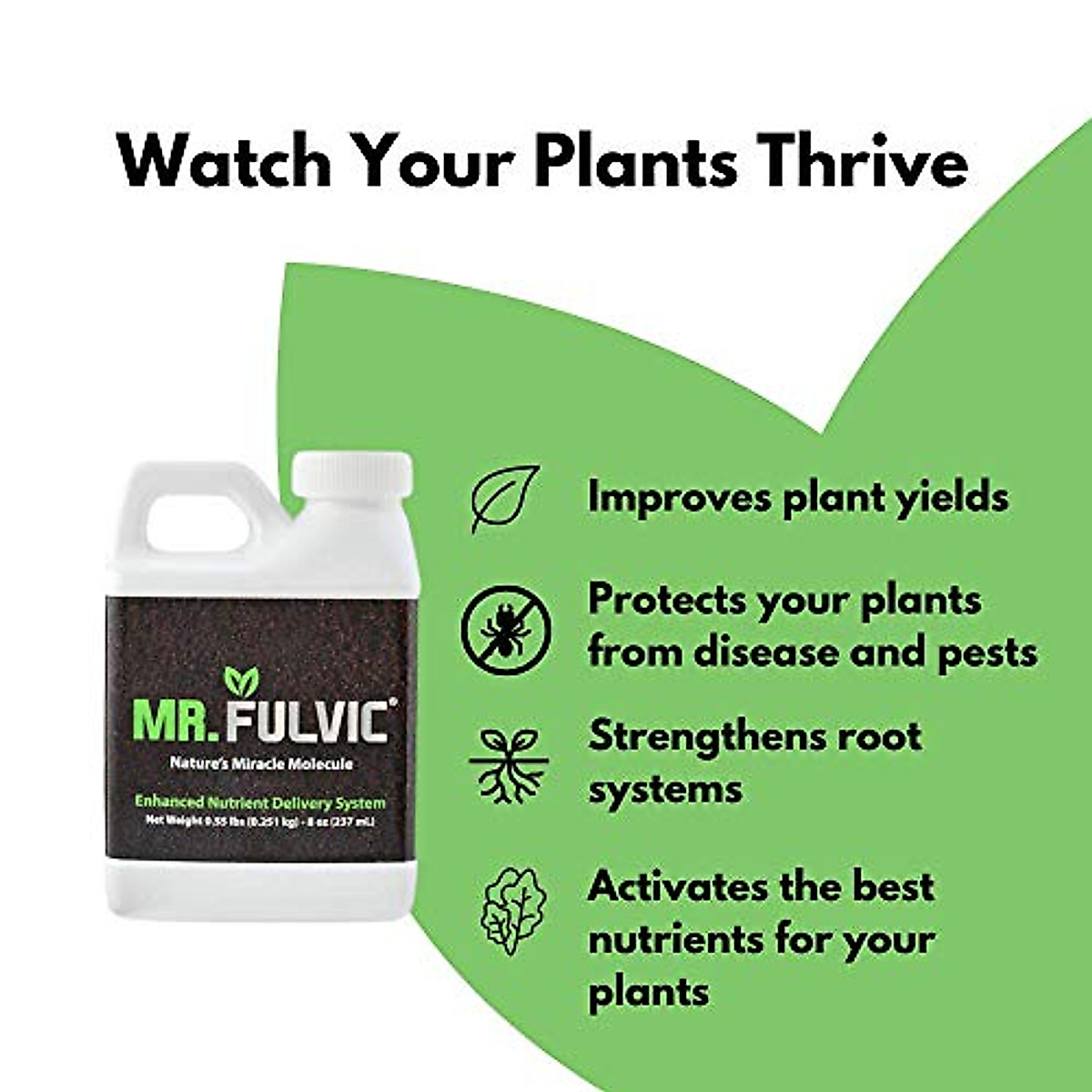 Mr. Fulvic Organic Fulvic Acid Plant Amendment, Natural Humic Soil and Hydroponic Nutrient Enhancer - Lawn and Garden Growth, Plant Health (8 oz)