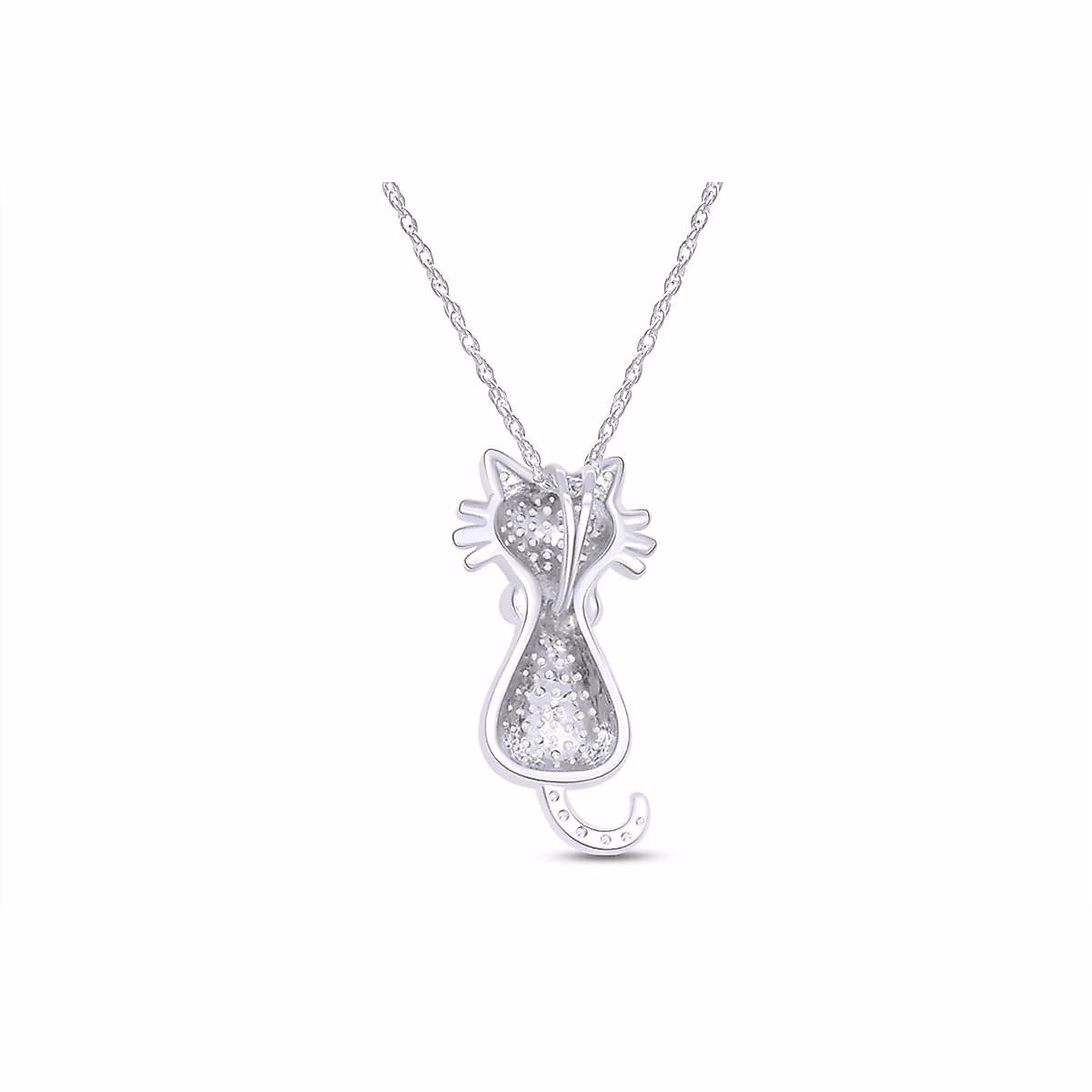 THE JEWEL ZONE White Natural Diamond Fashion Cat Pendant Necklace in 14k White Gold Over Sterling Silver (0.33 Ct)