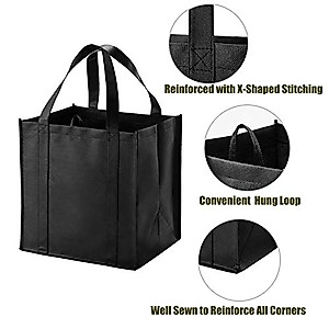 NERUB Set of 10 Reusable Grocery Bags Heavy Duty Shopping Bags Large Grocery Totes with Reinforced Bottom Super Sturdy Handles, Black