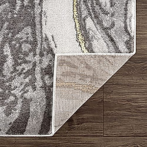 Abani Contemporary Grey & Metallic Gold Marble Area Rug, 5'3" x 7'6"(5'x8') Non-Shed Modern Rugs Marble Print Dining Room Rug