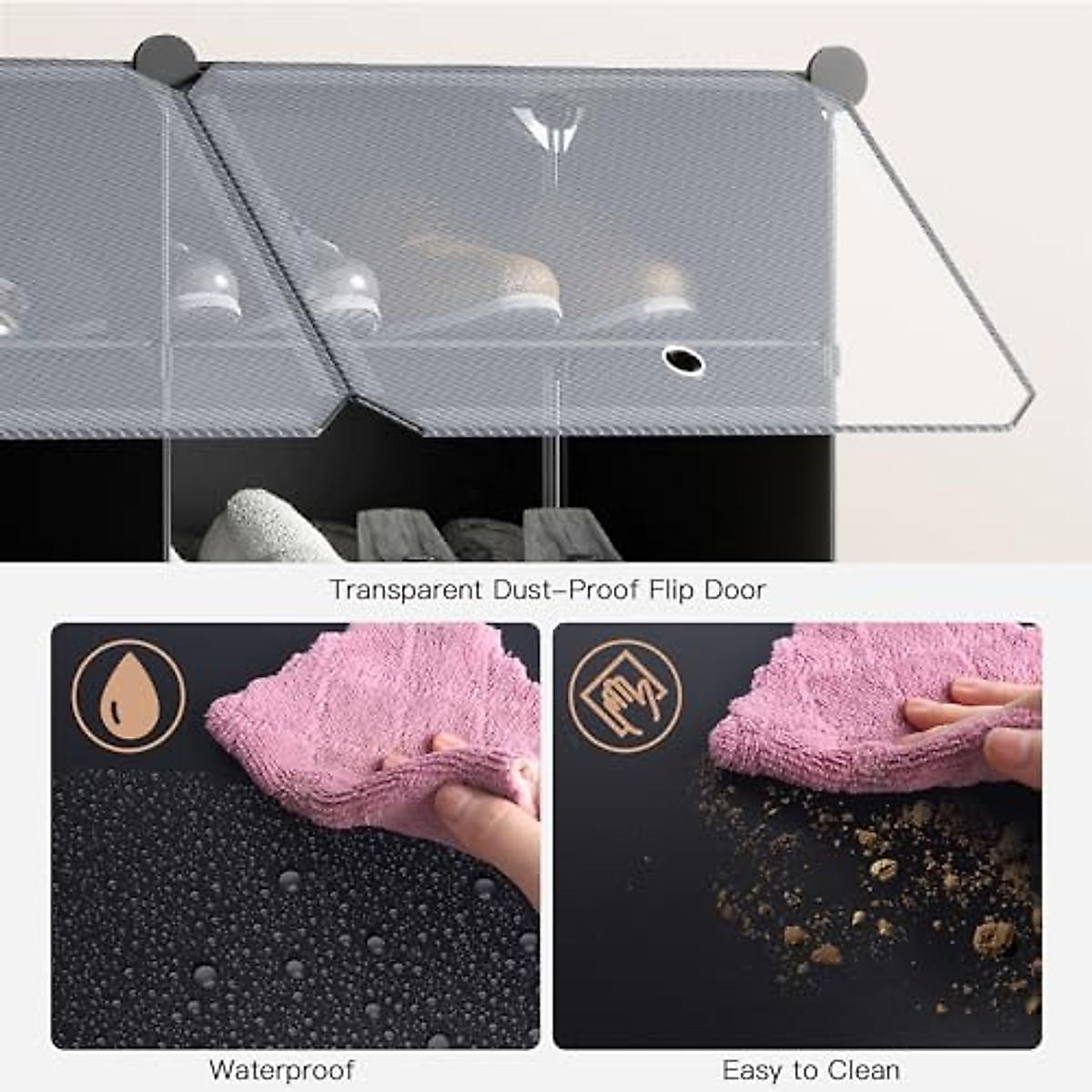 Cuzdeco Shoe Organizer Cabient, 6 Cube 12 Tiers Shoe Rack with Door, 24 Pairs Plastic Shoes Storage Cabinet Expandable Free Standing Shoe Rack, for Closet Entryway Hallway Bedroom, Black