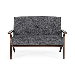 Limari Home Csilla Collection Mid-Century Style Fabric Upholstered Loveseat with Solid Rubberwood Frame in Walnut, Gray