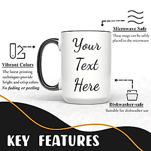 Giftbees Personalized Coffee Mug 15 Oz, Custom Picture Text or Logo Ceramic Mug, Customized Gift for Men & Women, Taza Personalizada with Photo and Words, Customizable Large Tea Cup | White - Black