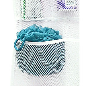S&T INC. Shower Organizer, Shower Caddy or Bathroom Organizer with Quick Drying Mesh, 7 Pockets to Hold Shampoo, Soap, Loofah, and Cruise Ship Essentials, 14 Inch by 30 Inch, White, 2 Pack