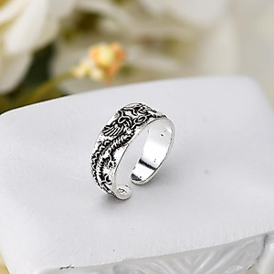 AeraVida Mystical Twin Double Dragons .925 Sterling Silver Adjustable Fit Boho Chic Asian Inspired Bangle Bracelet