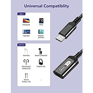 USB C to Lightning Audio Adapter USB Type C Male to Lightning Female Headphones Converter Compatible with iPhone 15/15Pro, iPad Pro, Galaxy S23/S22, MacBook USB C Laptop(Audio Only, Not for Charging)