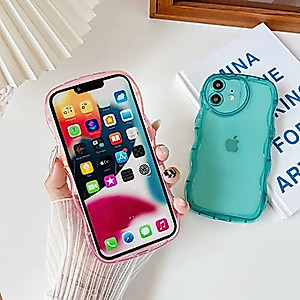 Qokey for iPhone 11 Case (2019 6.1"),Cute Clear Love Case,with Love-Heart Camera Frame Wavy Edge Transparent Full Protective Soft TPU Shockproof Phone Cases Cover for Women Girls Pink