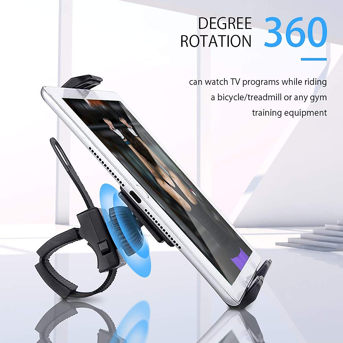 TEKCAM Bike Tablet Holder Handlebar Mount Compatible with iPad iPhone Kindle 360°, 3.5'' to 12'' Cradle Tablet Stand for Gym Exercise Tread Mill Spin Bike Elliptical MTB Motorcycle,(Need Install)