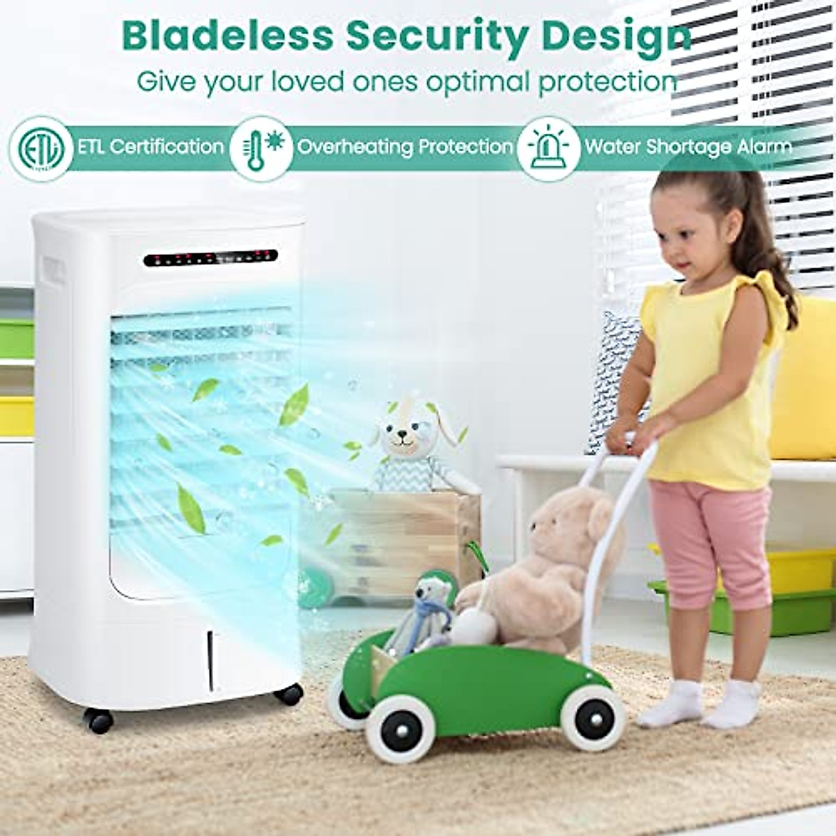 PETSITE Evaporative Air Cooler, 3-in-1 Portable Cooling Fan with Remote Control, 15H Timer, 2 Ice Packs, 2.6 Gal Water Tank, 3 Modes, 3 Speeds, Personal Swamp Cooler for Bedroom Home Office