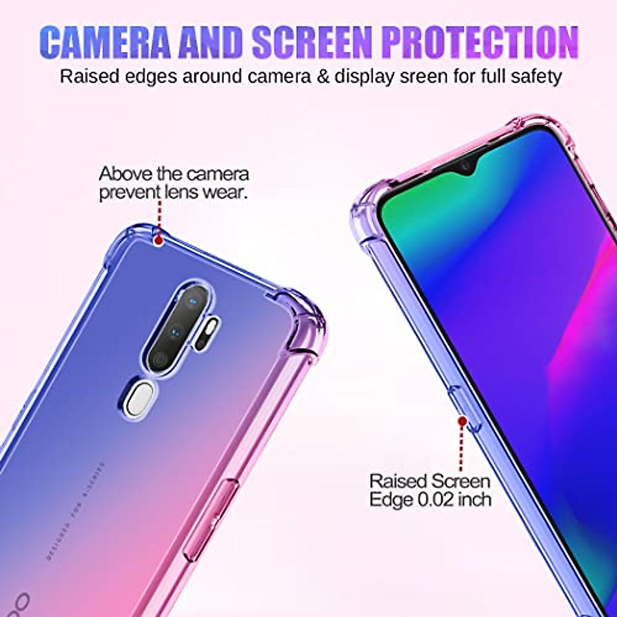 Gufuwo Case for Oppo A9 2020/OPPO A11X/OPPO A5 2020/OPPO A11 Cute Case Girls Women, Gradient Slim Anti Scratch Soft TPU Phone Cover Shockproof Protective Case for Oppo A9 2020 (Blue/Pink)