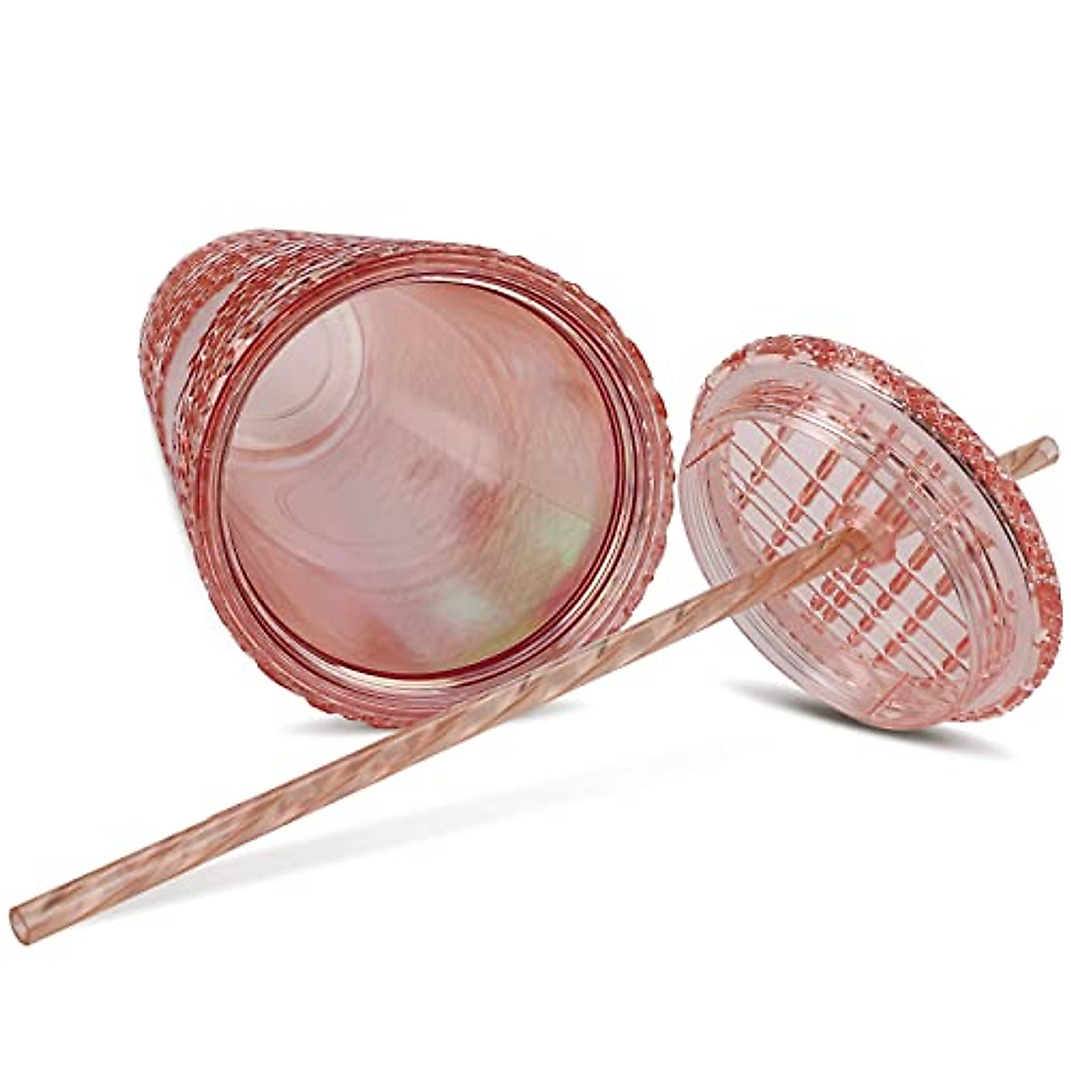 EVERGLITTER 24oz Rose Gold Jeweled Tumbler with Lid and Straw,BPA-FREE,Plastic Double Wall Insulated Water Bottles with Straw,Jeweled Cups with Lid Leakproof,Pink Tumbler Gifts for Women,Keep Colds