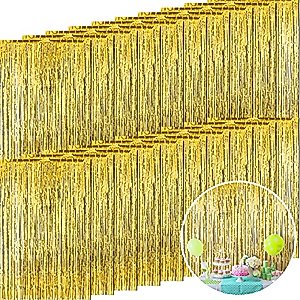 20 Pcs Foil Curtains Fringe Curtains 3.28 x 8.2 ft Metallic Tinsel Backdrop Curtains for Party Photo Backdrop Wedding Birthday Party Baby Shower Bridal Shower Photo Booth Decor (Gold)