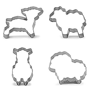 Sheep Shaped Cookie Cutter Set of 4 pcs, Stainless Steel Cute Lamb Series Fondant Cutters