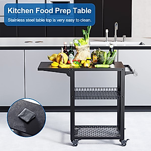 inkmin Outdoor Dining Table Three-Shelf Trolley Movable BBQ Cart Stainles Commercial Multifunctional Kitchen Food Prep Worktable Patio Bar Table