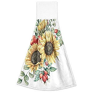 Aslsiy Summer Sunflowers Hanging Kitchen Towels Hand Tie Towel Fast Drying Dish Towel Tea Towels for Kicthen Bath Tabletop Gym Home Decor Set of 2