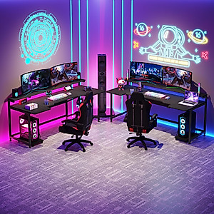 Tribesigns 74.8 Inch Gaming Desk, Extra Long U Shaped Computer Desk with Monitor Stand Shelf and CPU Stand, Black Gamer Desk for Home Office, Gaming