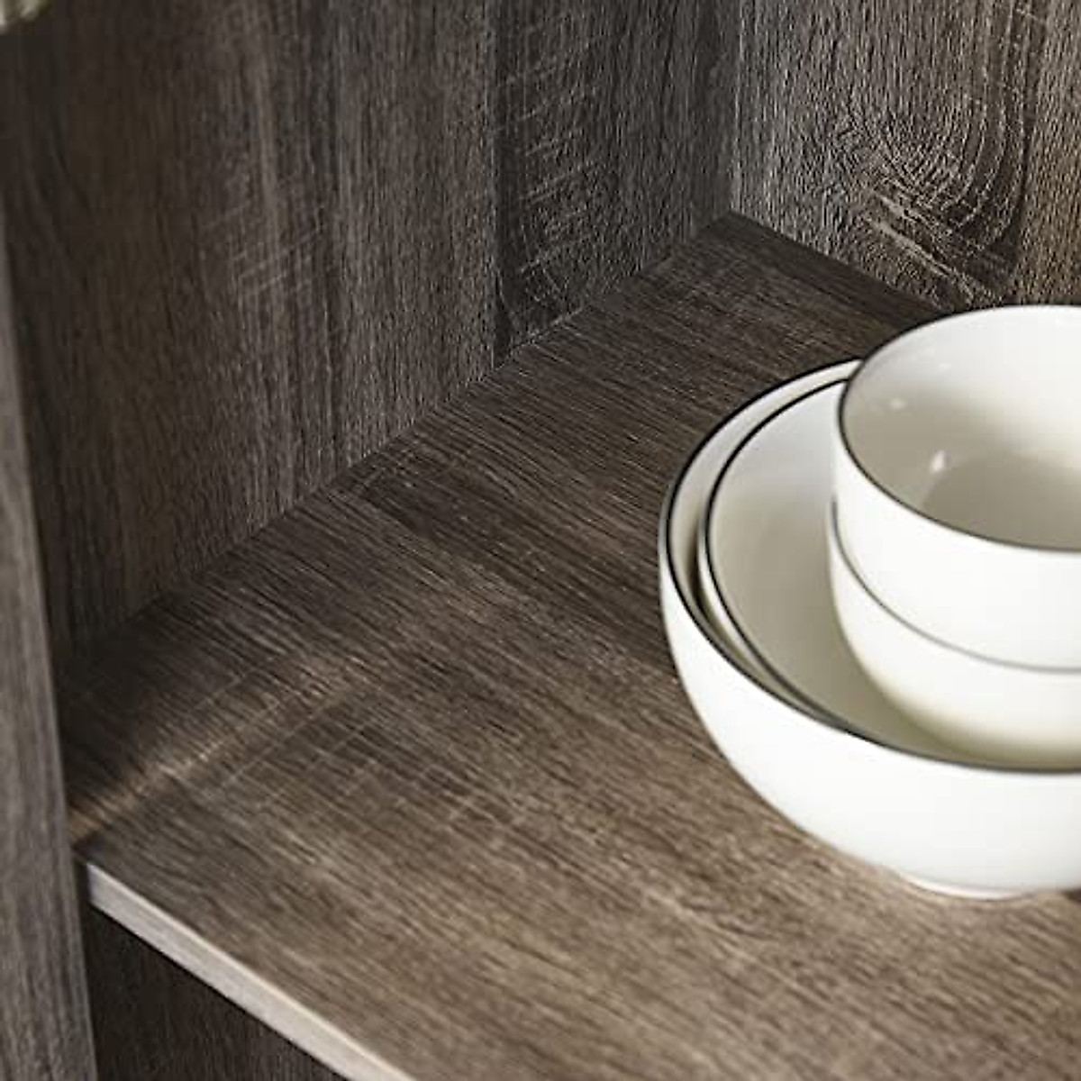 HOMCOM 71" Freestanding Kitchen Pantry Cabinet with Glass Door and Shelves, Tall Cupboard for Dining Room, Living Room, Natural